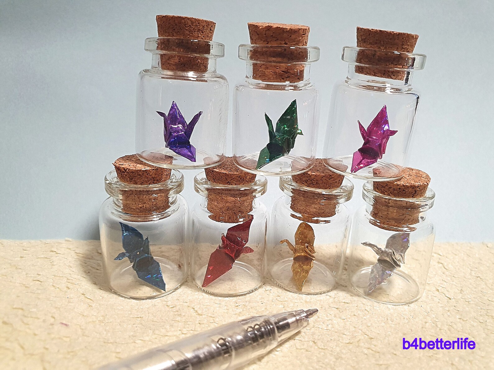 Lot of 21pcs 1-inch Hand-folded Paper Crane in Clear Glass Mini Bottle ...