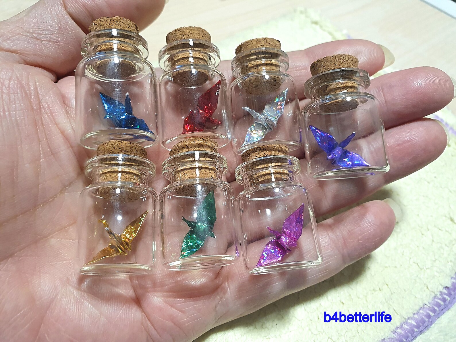 Lot of 21pcs 1-inch Hand-folded Paper Crane in Clear Glass Mini Bottle ...