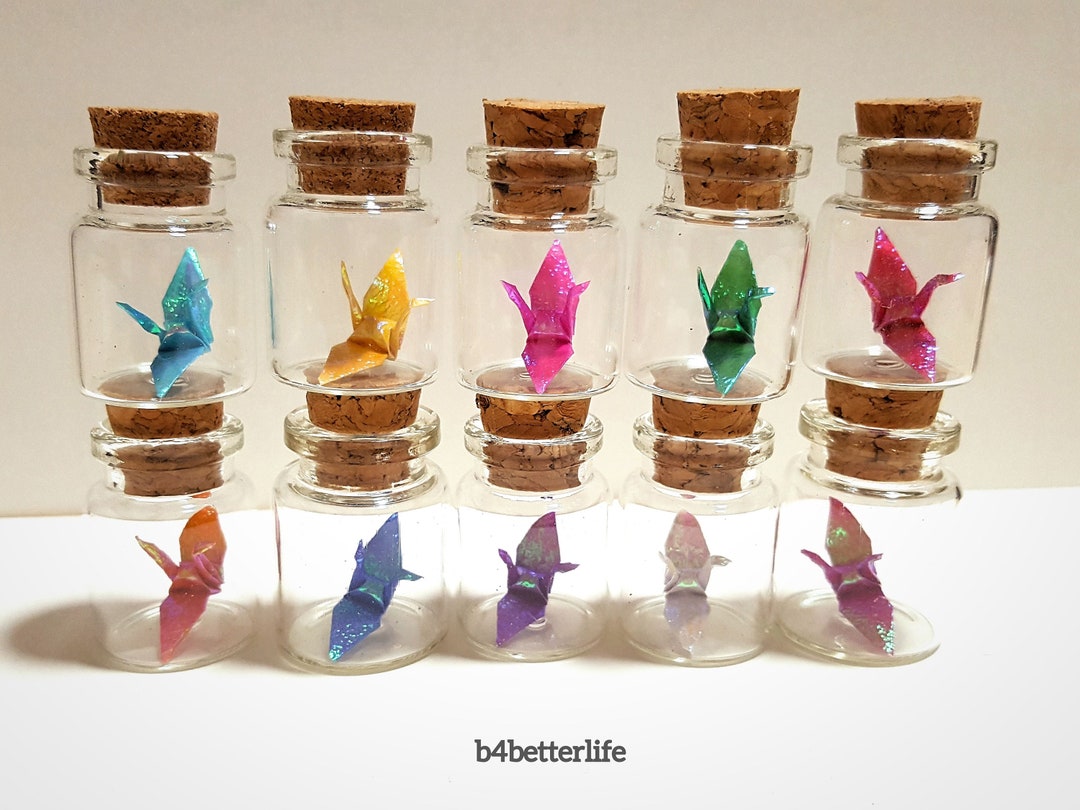 Lot of 20pcs 1-inch Hand-folded Paper Crane in Clear Glass Mini Bottle ...