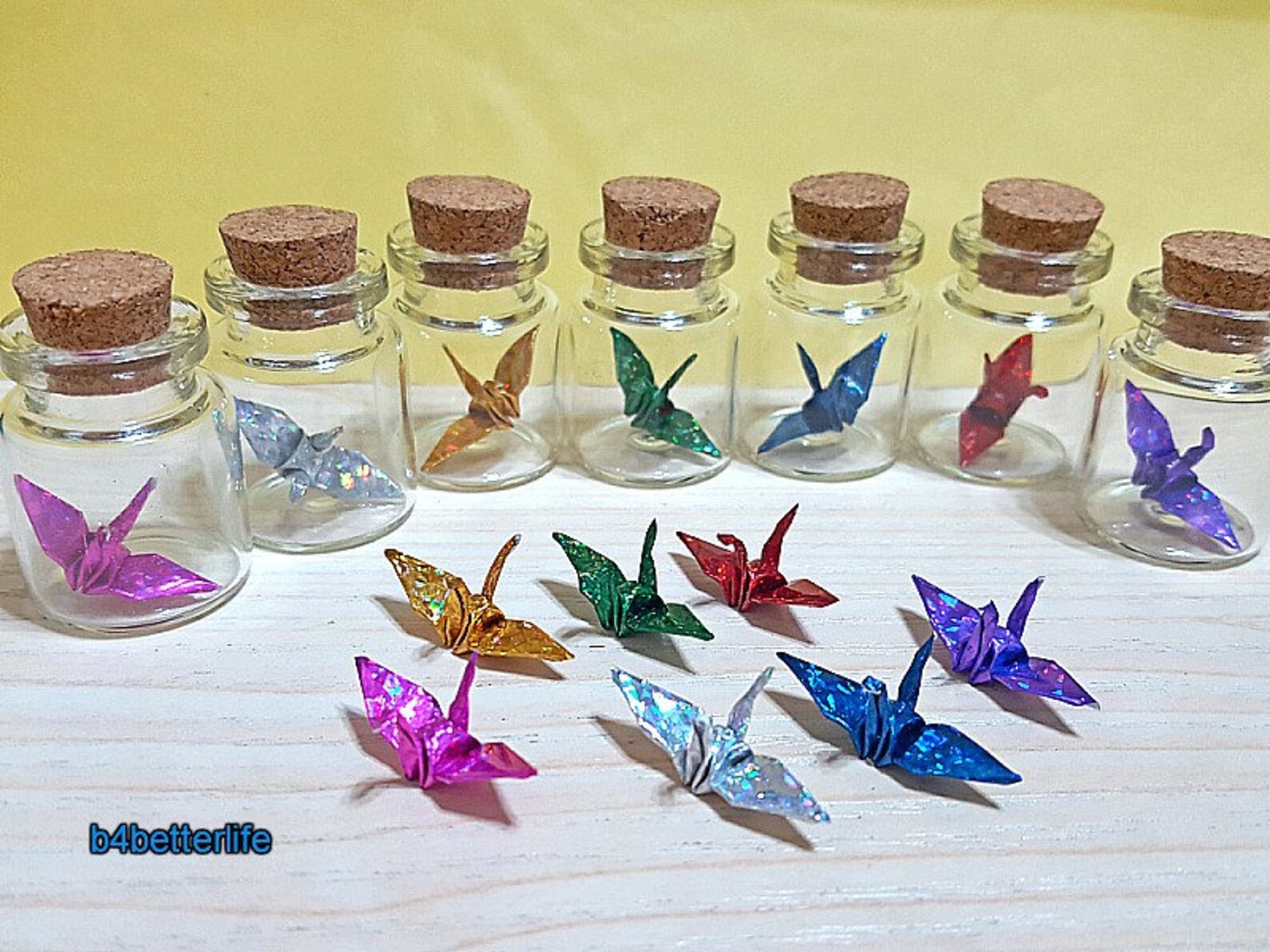 Lot of 21pcs 1-inch Hand-folded Paper Crane in Clear Glass Mini Bottle ...