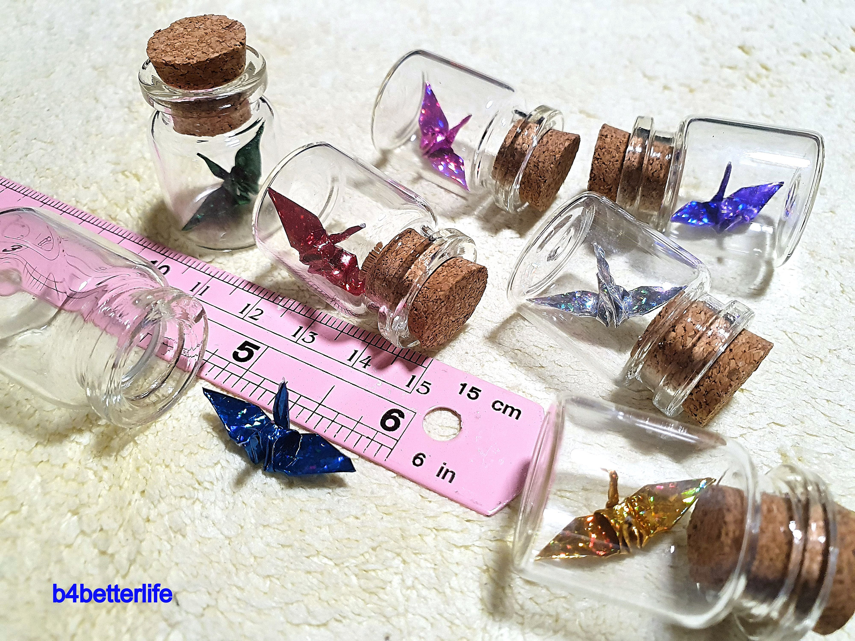 Lot of 21pcs 1-inch Hand-folded Paper Crane in Clear Glass Mini Bottle ...