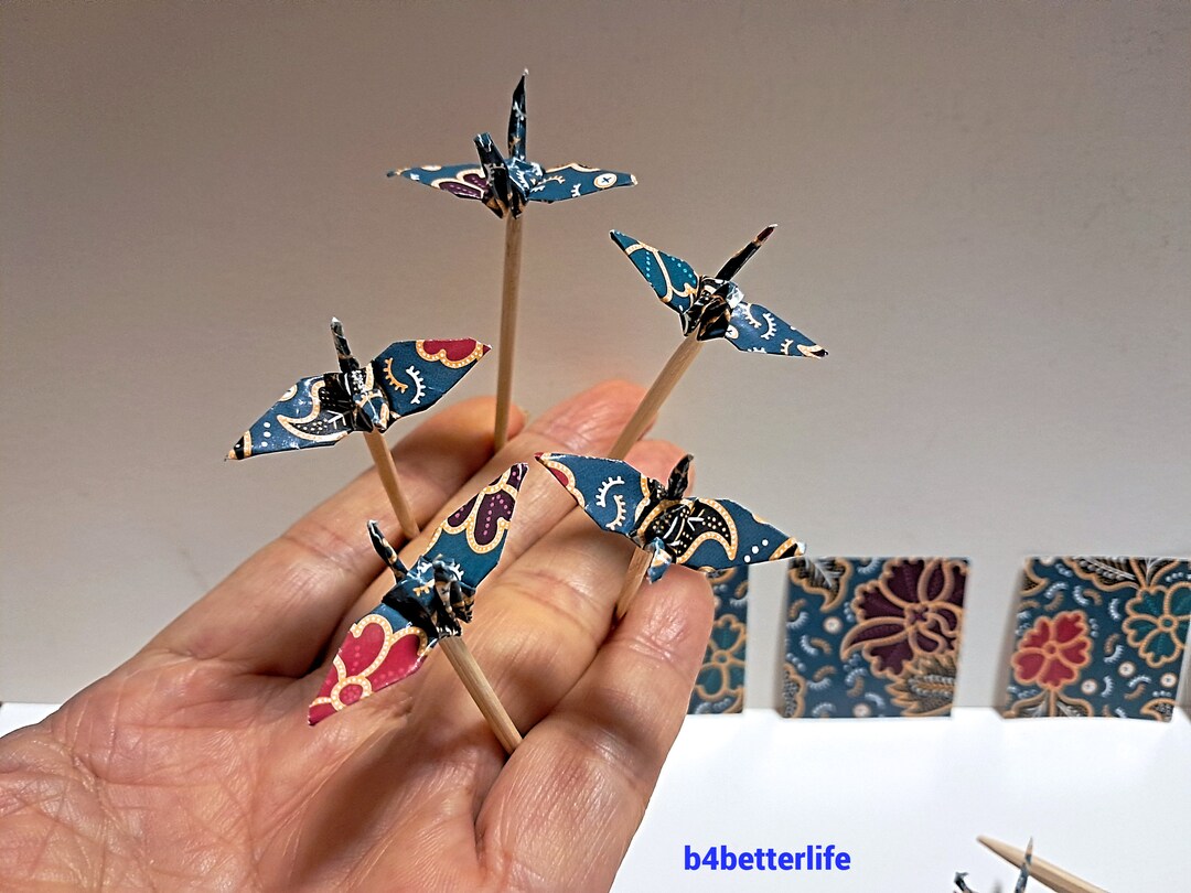 Lot of 20pcs 1.5" Batik Design Origami Crane Cake Toppers, Cocktail ...