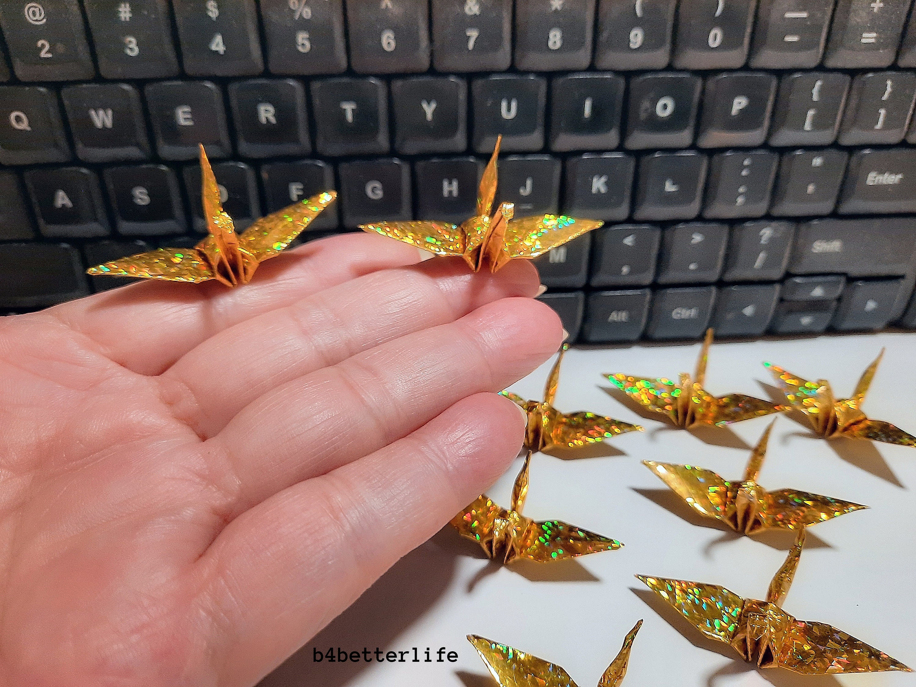 Golden Origami Paper Cranes