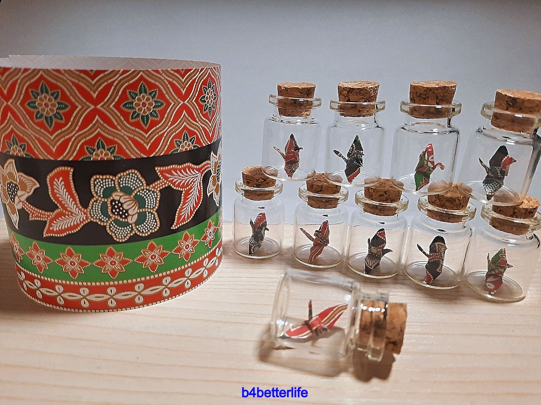 Lot of 20pcs 1-inch Hand-folded Floral Design Paper Crane in Mini Glass ...