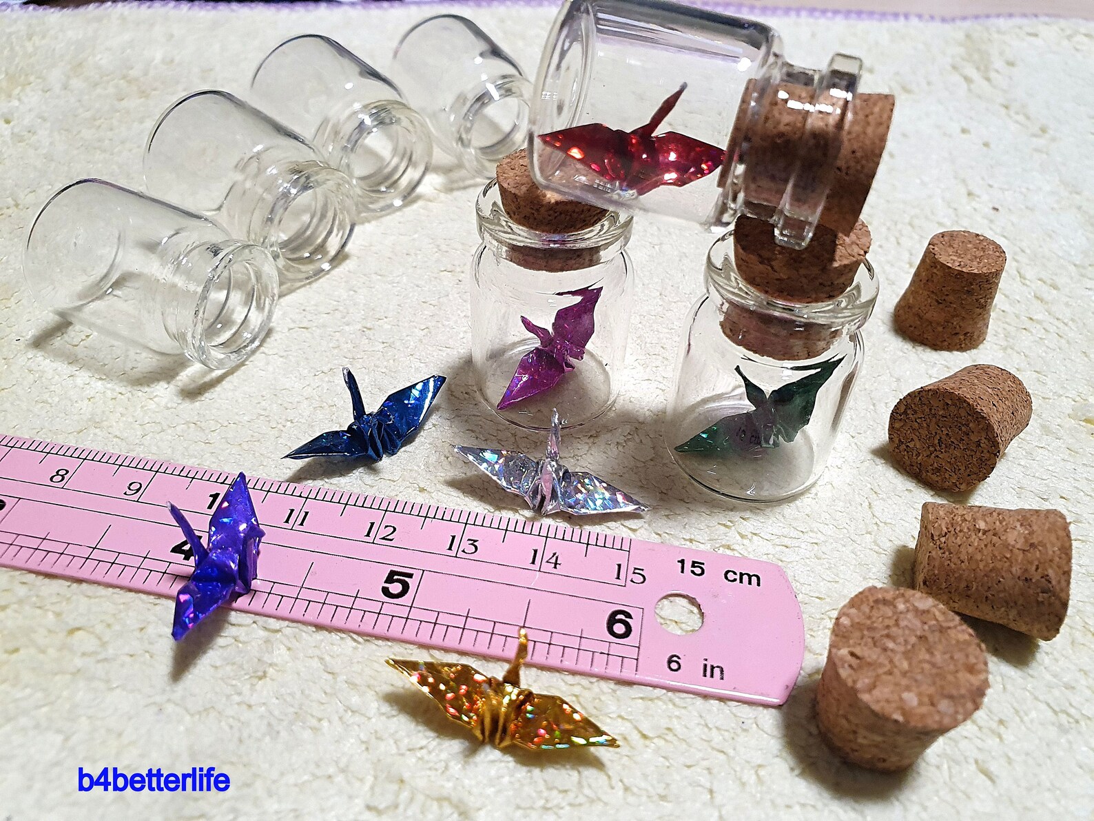 Lot of 21pcs 1-inch Hand-folded Paper Crane in Clear Glass Mini Bottle ...