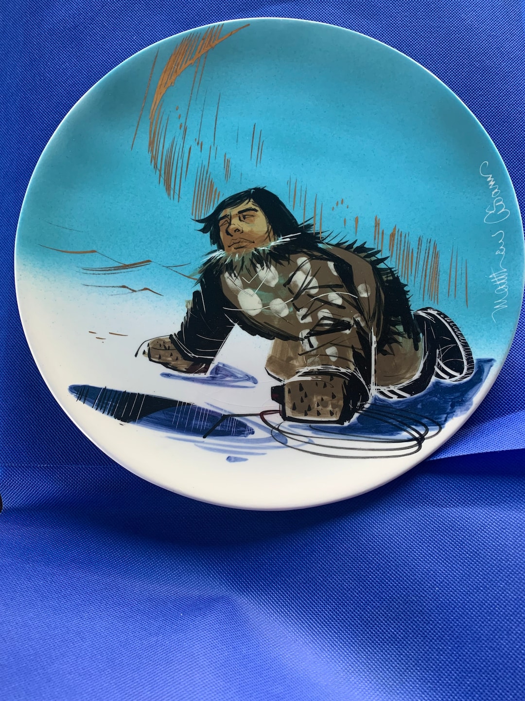 Matthew Adams Eskimo Ice Fishing Plate - 11.5" Diameter - No Chips or ...