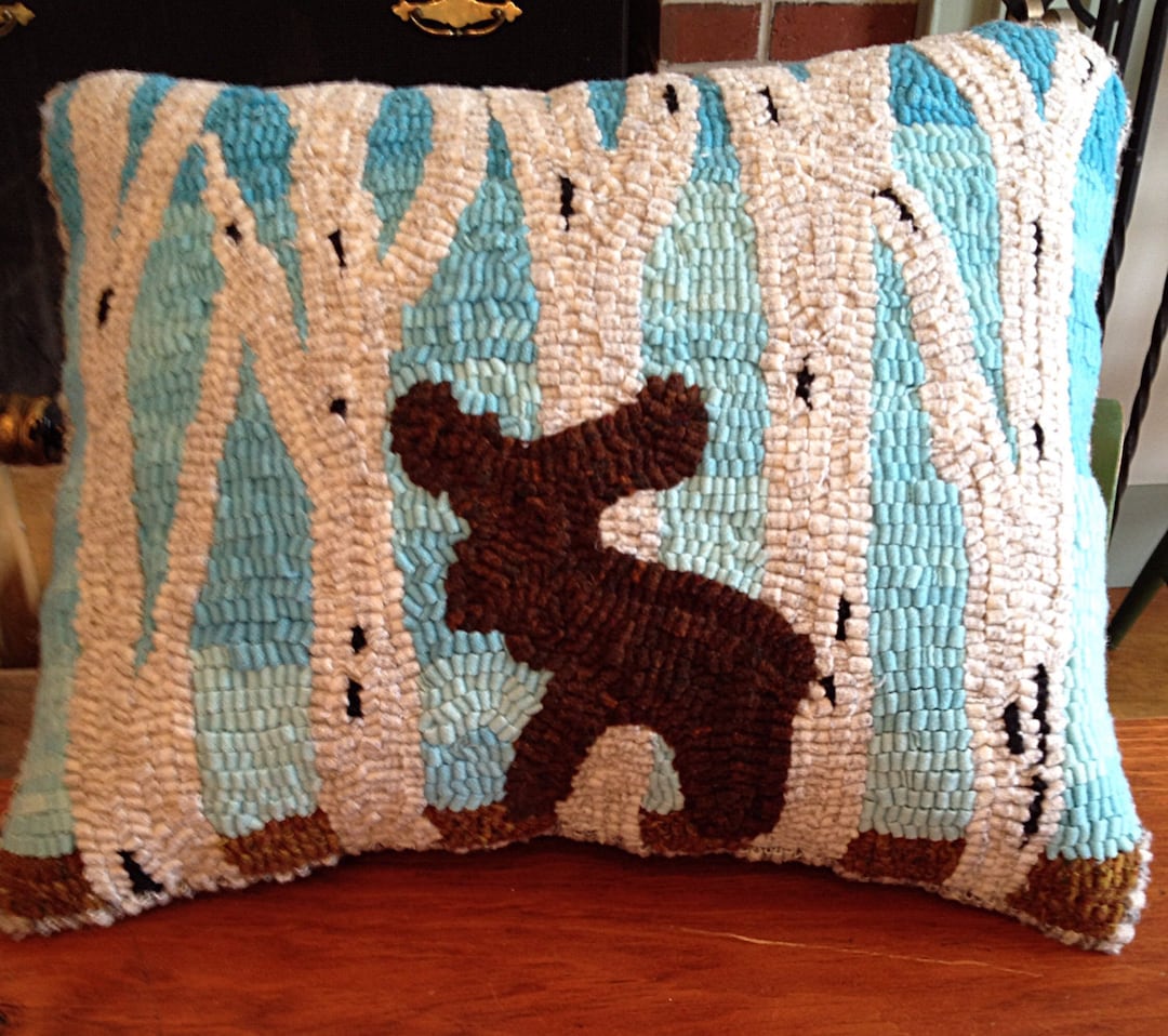 Hooked Rug Pillow Pattern - "maine Moose in Birch Trees" - Etsy