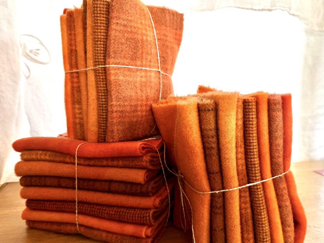 Hand Dyed Orange Primitive Rug Hooking Wool Fabric Collection, Tiger ...