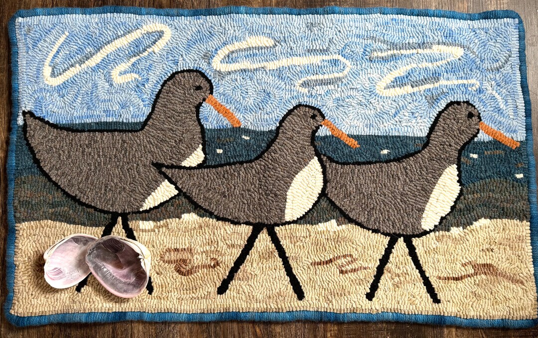 Hand Hooked Wool Rug, Shore Birds, Hand Dyed Wool, 32 X 19 Inches - Etsy