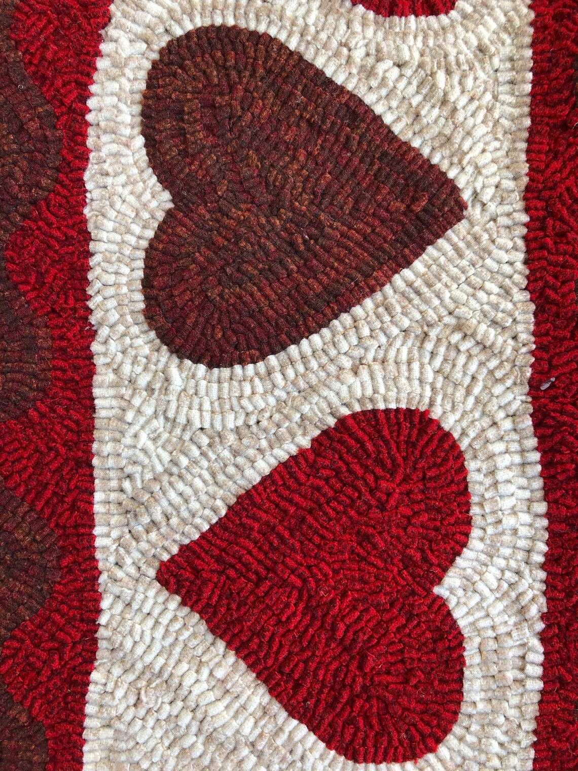 Hand Hooked Wool Heart Rug Runner five Hearts | Etsy