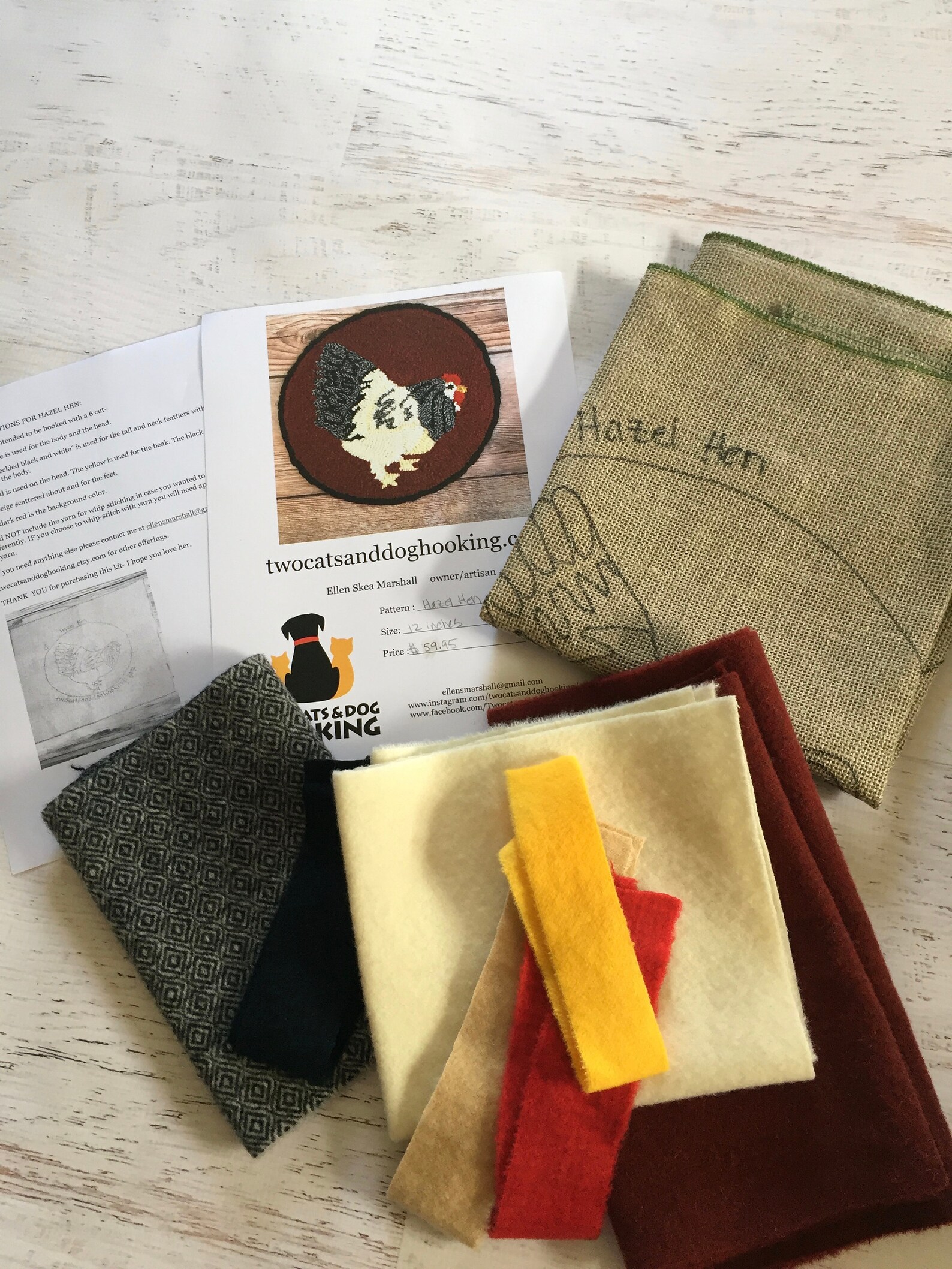 Rug Hooking Kit Hazel Hen Wool Mat or Chair Pad - Etsy