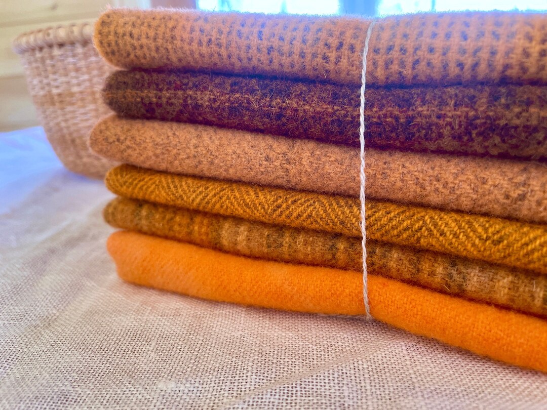 Orange Hand Dyed Wool Fabric Collection, Marigold 2, Primitive Rug ...