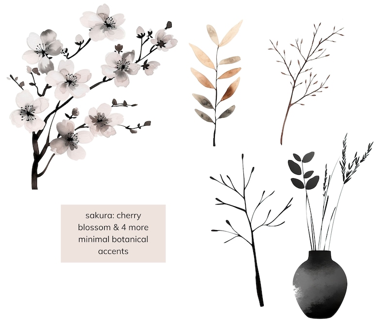 Wabi Sabi Japanese Clipart Bundle Japandi Wall Art Design Elements ...