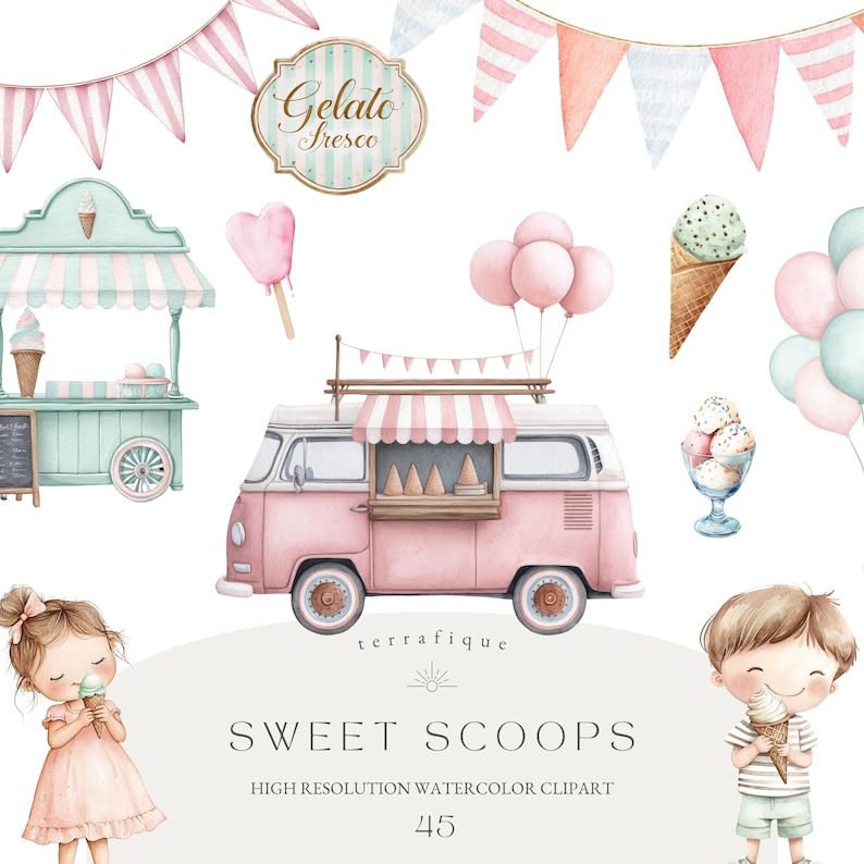 Ice Cream Truck Clipart: Pastel Retro Summer Collection (digital ...