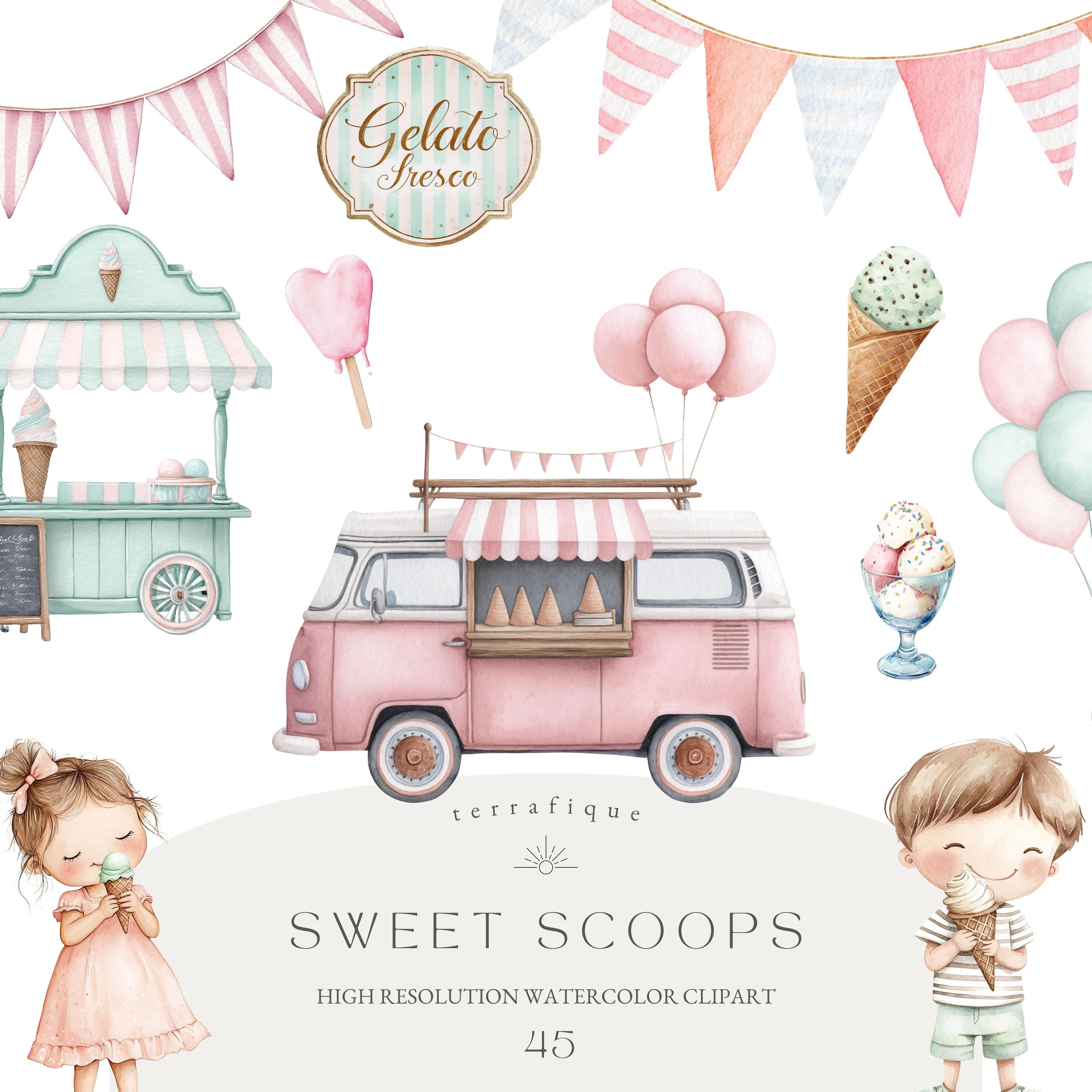 Ice Cream Truck Clipart: Pastel Retro Summer Collection (digital ...