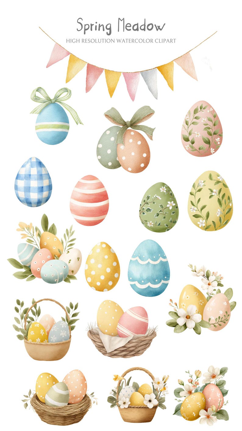 Easter Spring Clipart Watercolor Easter Eggs Bunnies Lamb Cottagecore ...