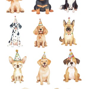 Watercolor Dog Breeds Clipart: Birthday Party PNG Bundle (commercial ...