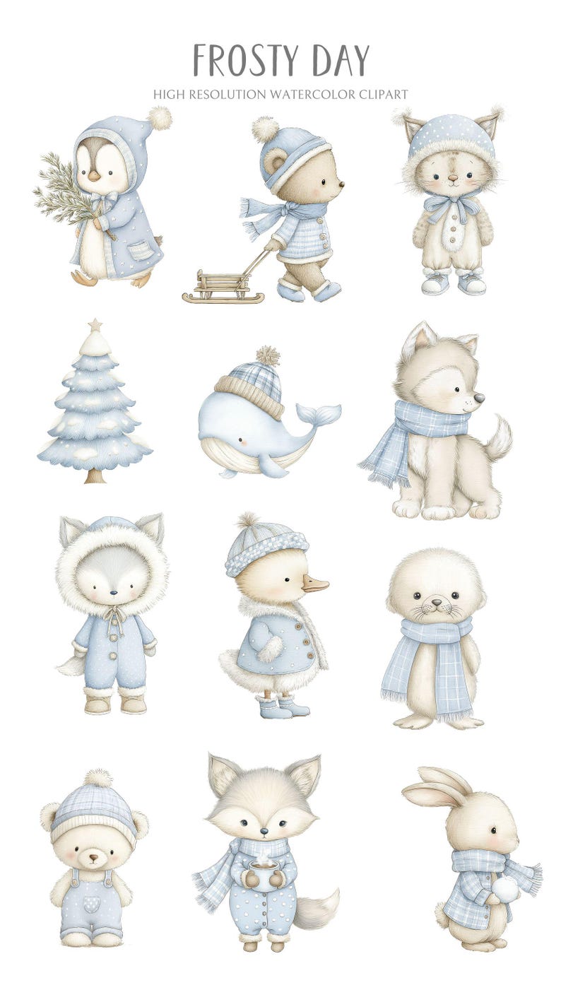 Polar Animals Clipart, Winter Arctic PNG Graphics - Etsy