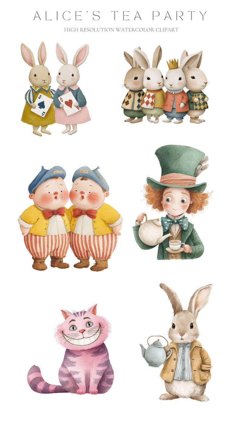 Alice in Wonderland Clipart: Watercolor Tea Party PNG (commercial Use ...
