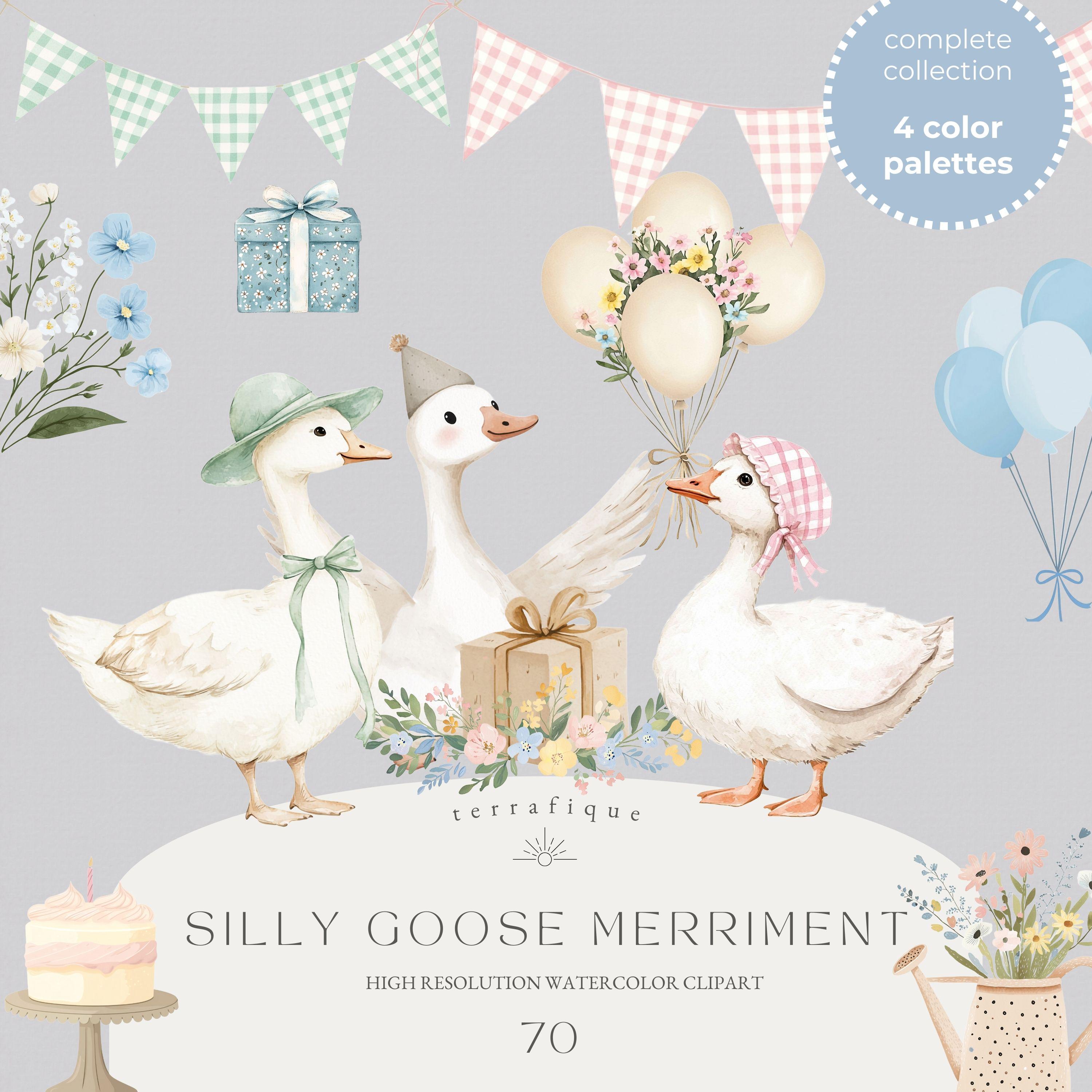 Silly Goose Clipart Bundle: Cottagecore Birthday Party Graphics ...