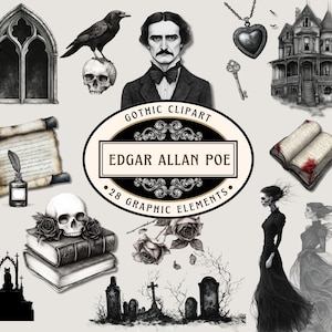 Edgar Allan Poe Clipart: Gothic Halloween Victorian Designs (PNG, JPG ...
