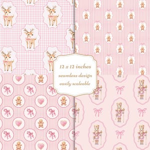 Pink Christmas Coquette Seamless Patterns: Vintage Printable Papers ...