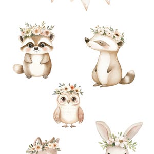 Boho Woodland Animals Watercolor Clipart: Beige Floral Nursery (digital ...
