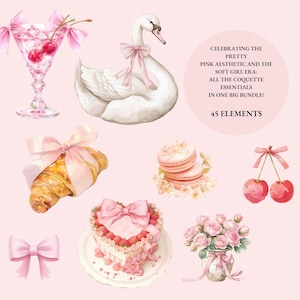 Coquette Clipart Cute Vintage Pink Bows Watercolor Cottagecore ...