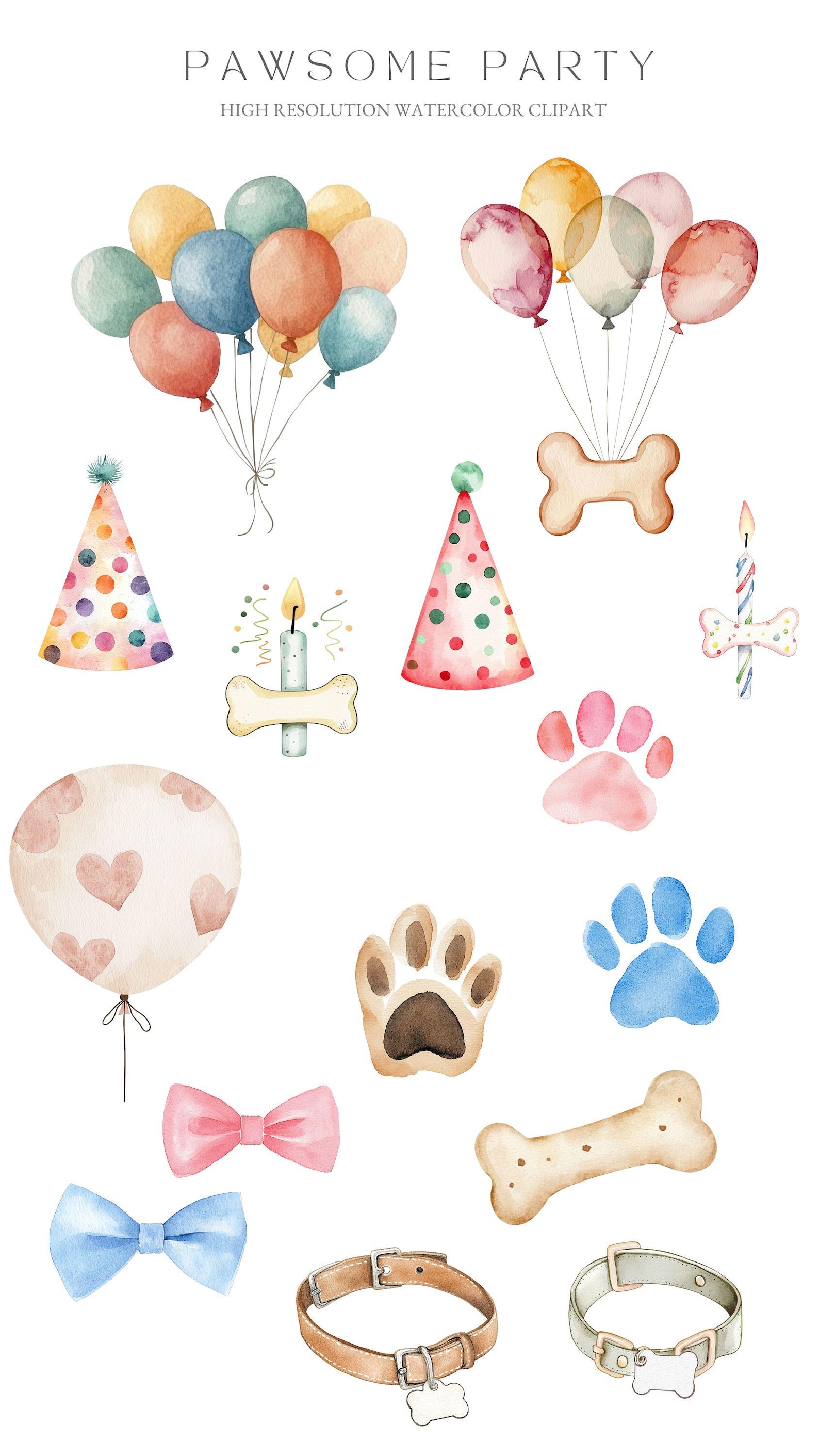 Watercolor Dog Breeds Clipart: Birthday Party PNG Bundle (commercial ...