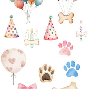 Watercolor Dog Breeds Clipart: Birthday Party PNG Bundle (commercial ...