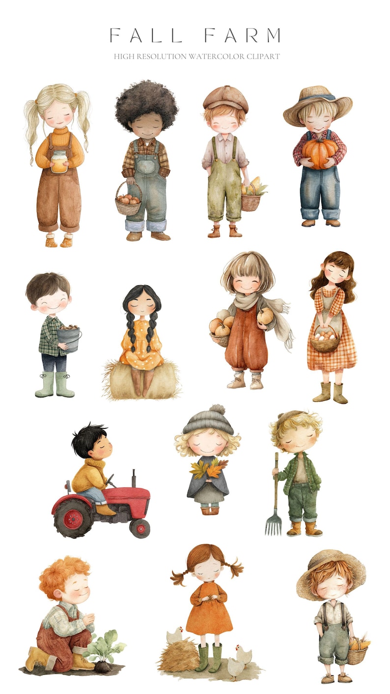 Fall Farm Clipart, Watercolor Harvest Barn Animals PNG, Pumpkin ...