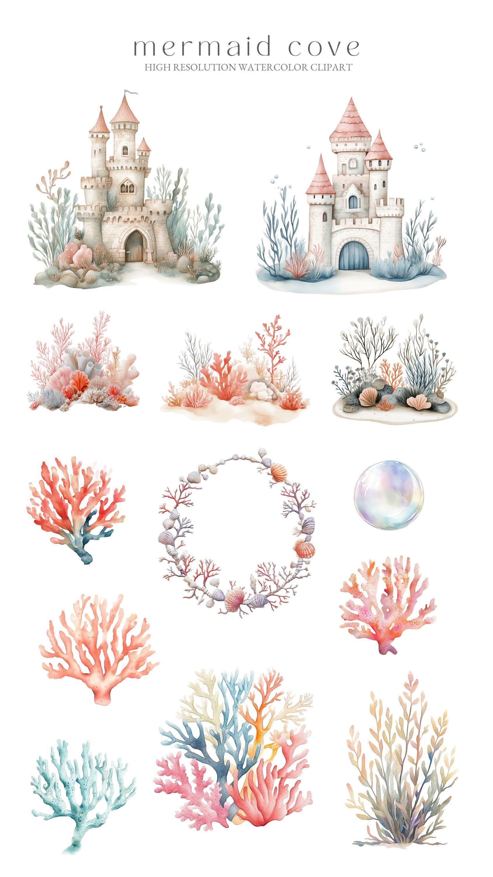 Watercolor Mermaid Clipart Set: Whimsical Ocean Nursery Graphics ...