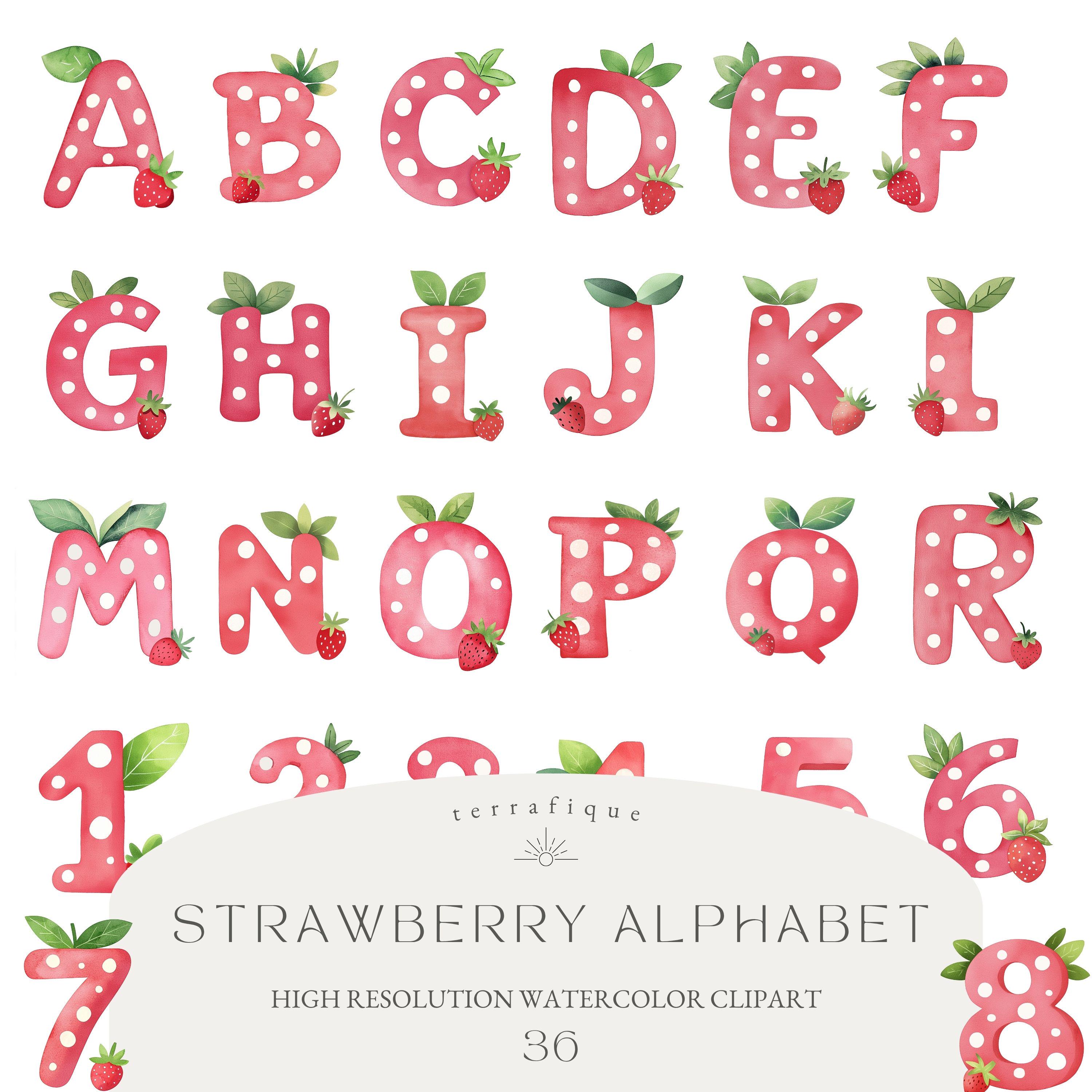 Strawberry Alphabet Clipart: Polka Dot Letters, Numbers, Commercial Use ...