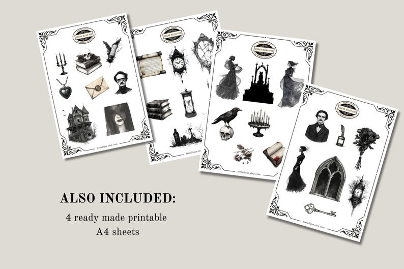 Edgar Allan Poe Clipart: Gothic Halloween Victorian Designs (PNG, JPG ...