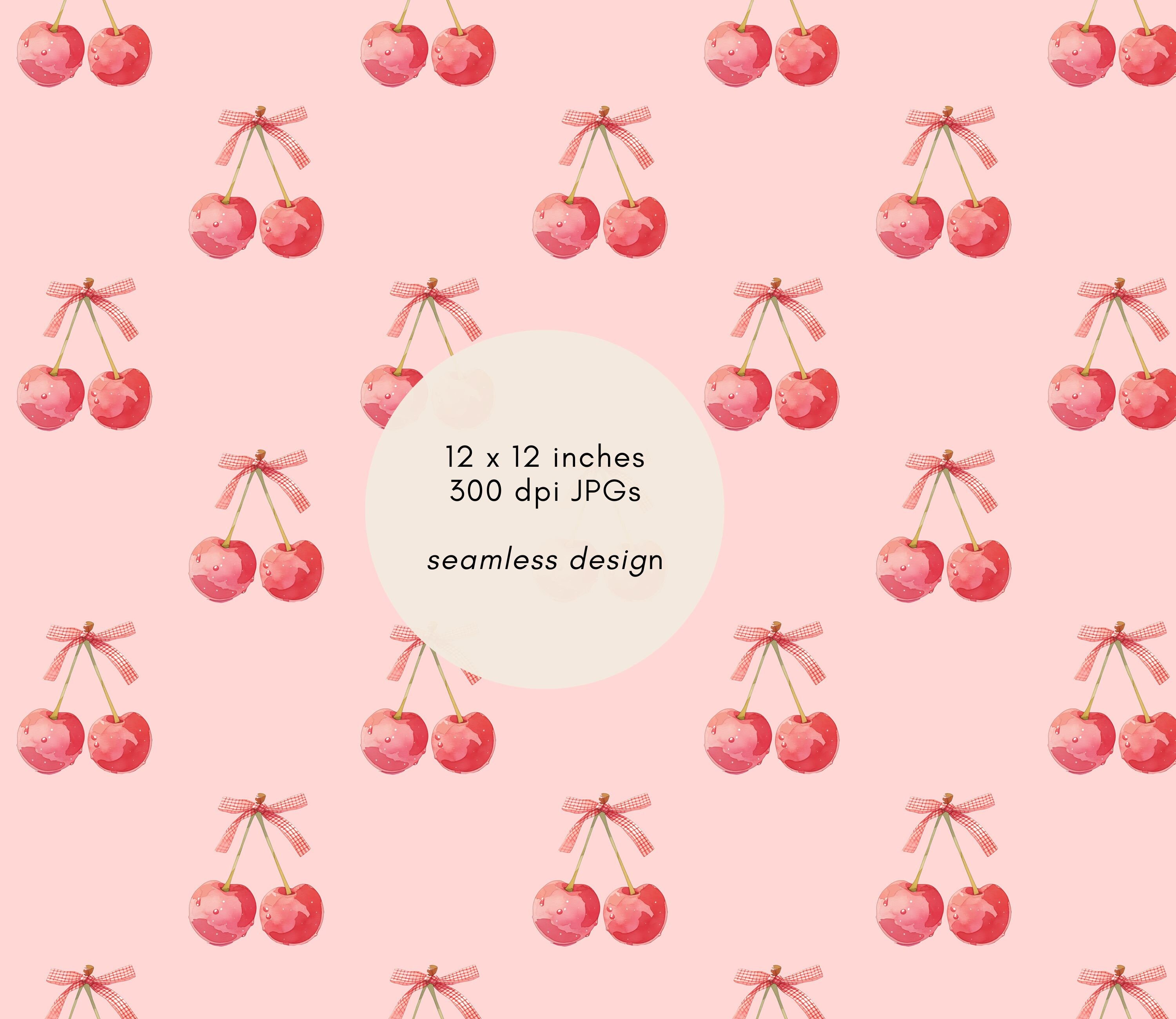 Coquette Seamless Patterns: Pink Bows, Cherries, Strawberries (digital ...