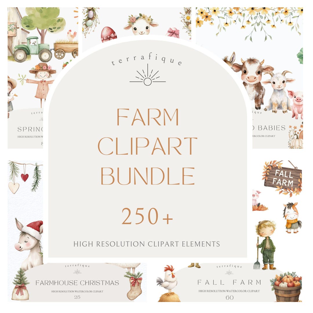Farm Clipart Bundle: Watercolor Animals, Seasonal Designs (PNG ...