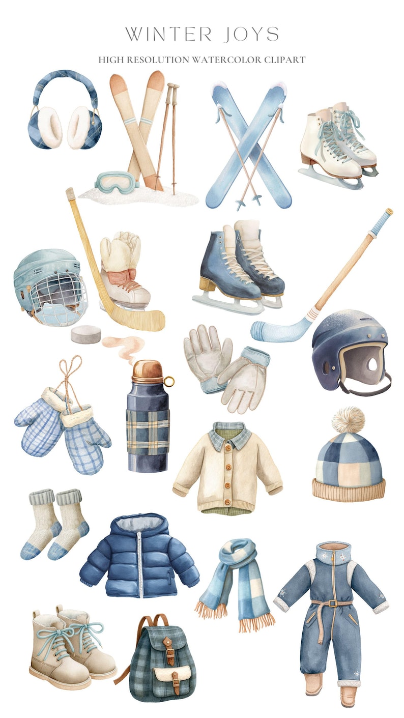 Winter Sports Clipart: Watercolor Kids & Animals (digital Download) - Etsy