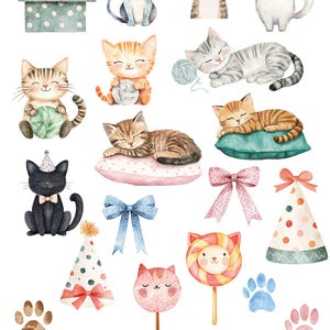 Watercolor Cats Birthday Clipart: Pastel Kittens Party (PNG) - Etsy