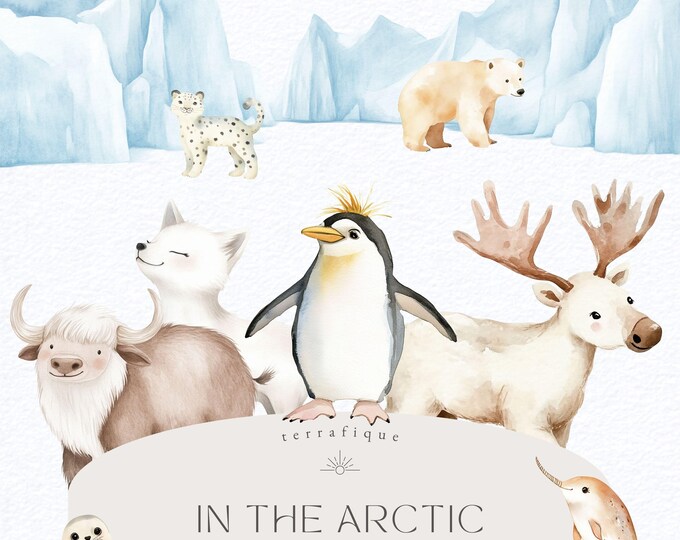 Cute Arctic Animals Clipart - Watercolor Clipart - Winter Animals ...