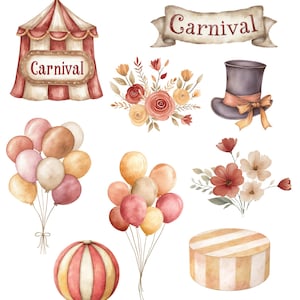Carnival Clipart Set: Boho Circus Animals, Watercolor Designs ...