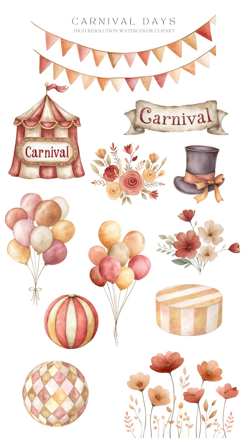 Carnival Clipart Set: Boho Circus Animals, Watercolor Designs ...