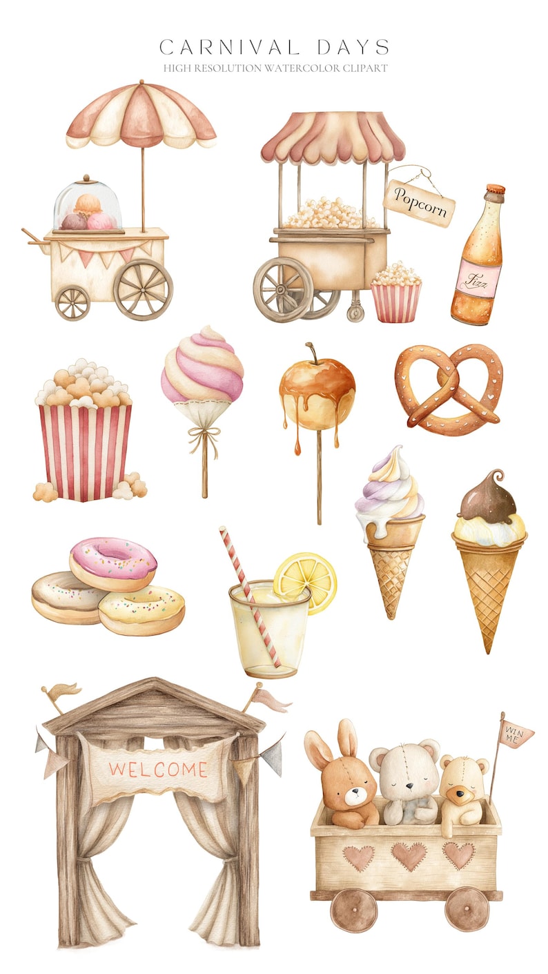 Carnival Clipart Set: Boho Circus Animals, Watercolor Designs ...