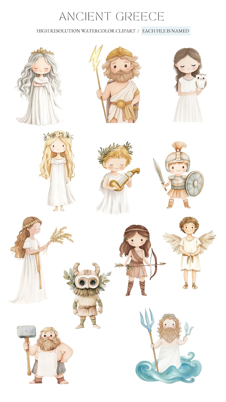 Greek Mythology Clipart: Ancient Greece, Gods, Heros (PNG, Commercial ...