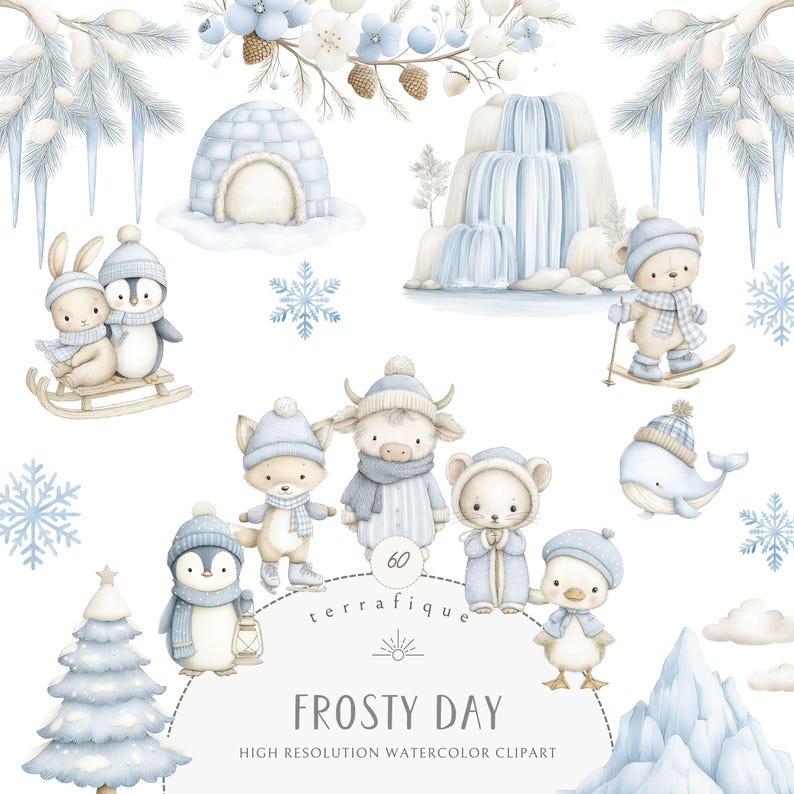 Polar Animals Clipart, Winter Arctic PNG Graphics - Etsy