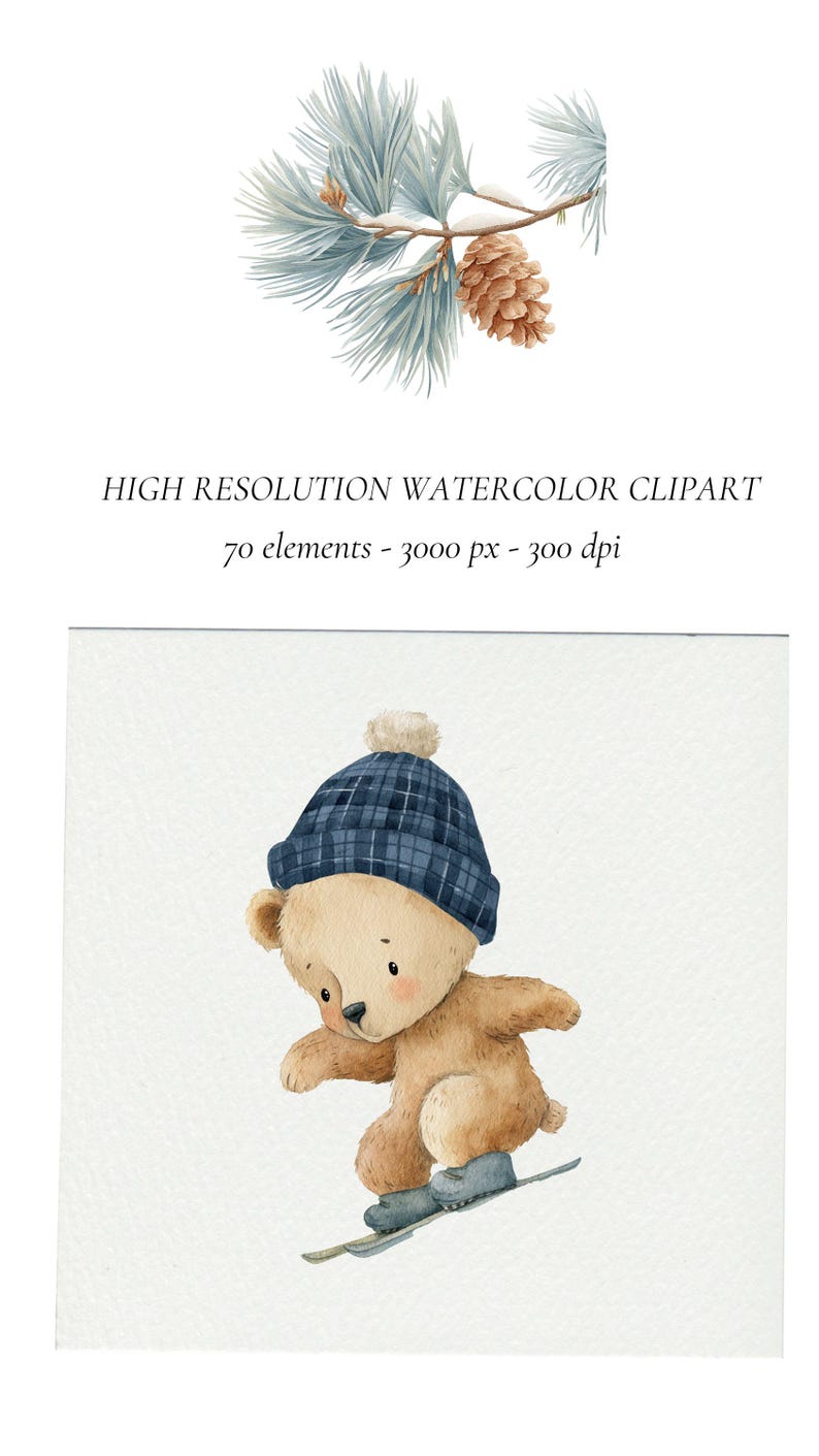 Winter Sports Clipart: Watercolor Kids & Animals (digital Download) - Etsy