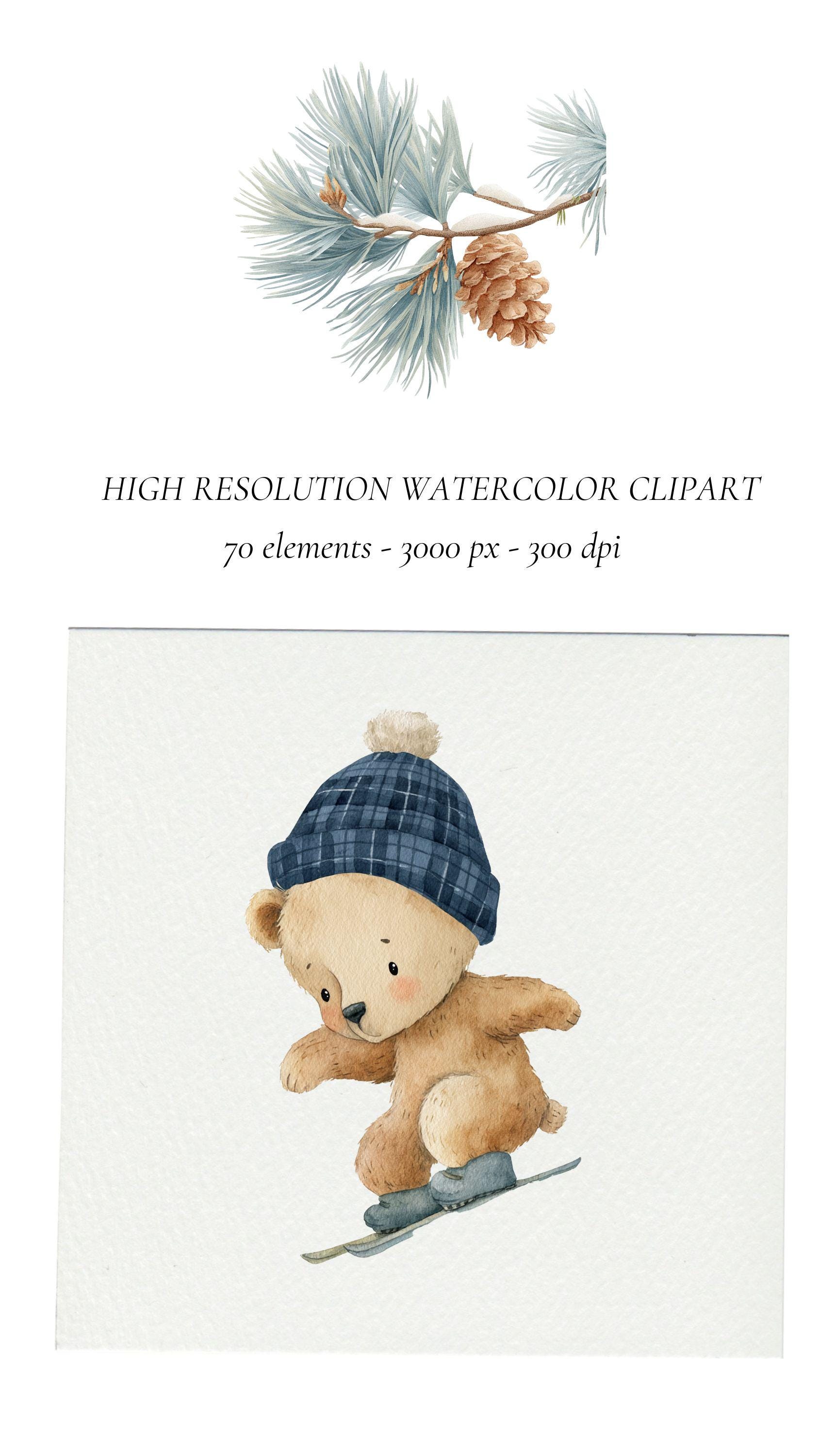 Winter Sports Clipart: Watercolor Kids & Animals (digital Download) - Etsy