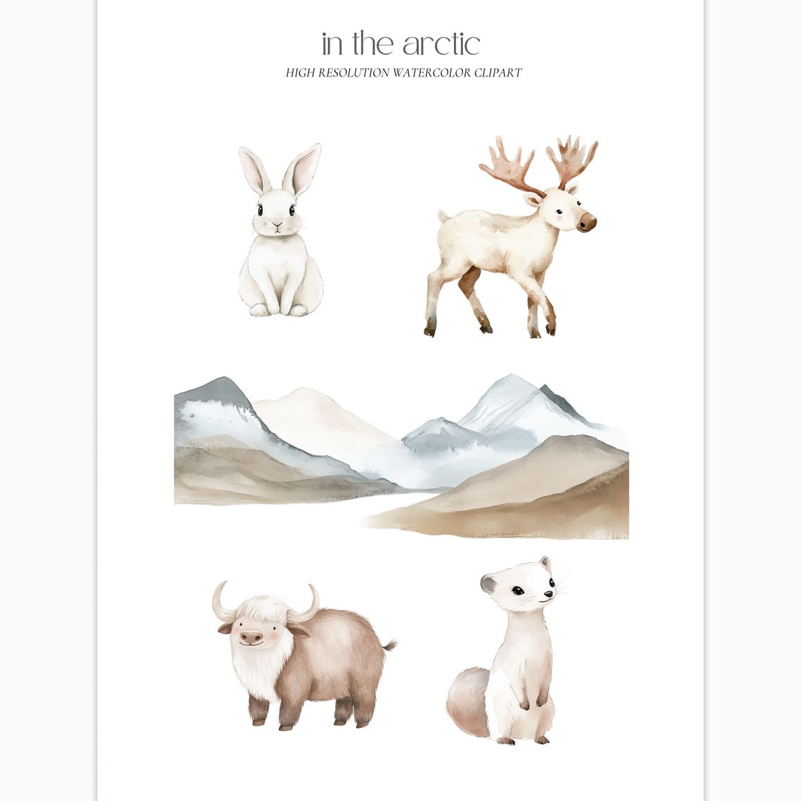 Arctic Animals Watercolor Clipart: Boho Nursery Decor (PNG) - Etsy