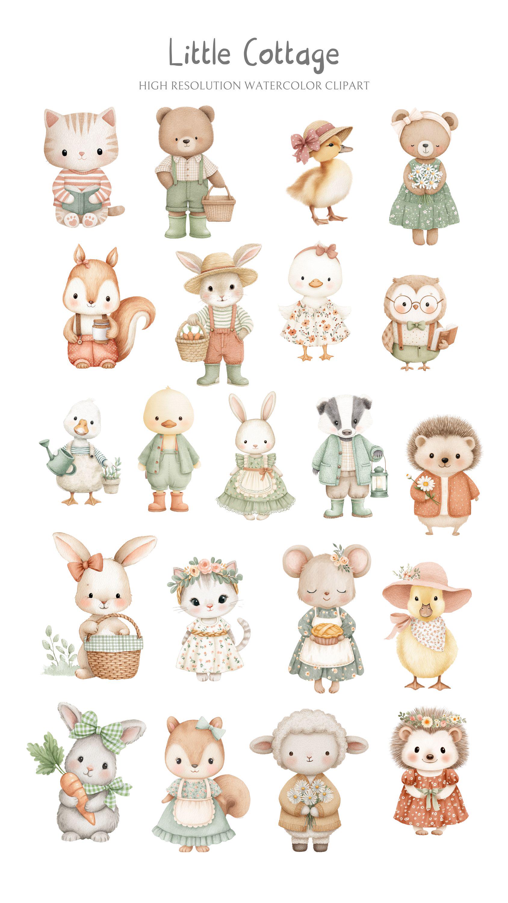 Little Cottage Clipart Vintage Watercolor Animals Spring Easter ...