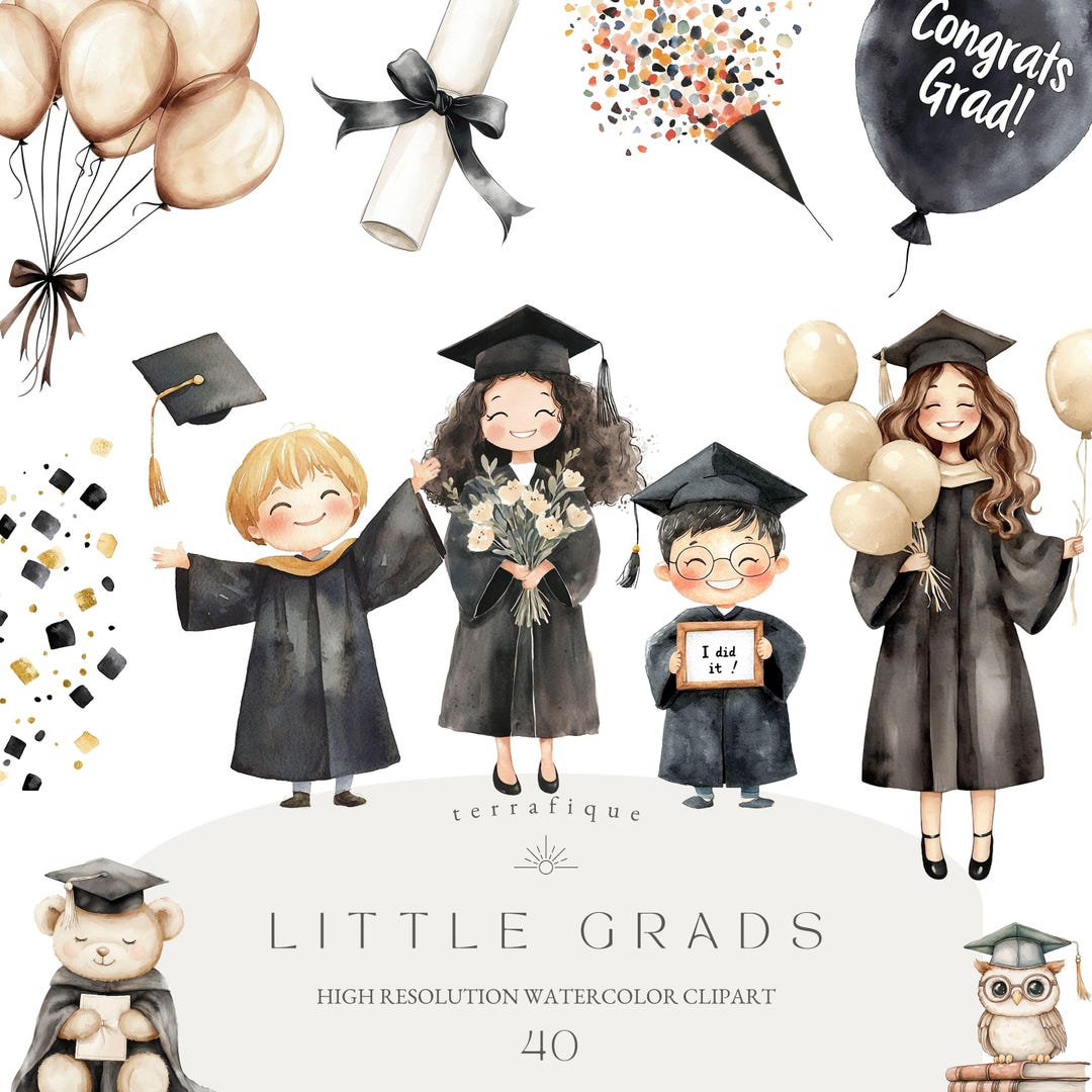Cute Graduation Clipart Whimsical Watercolor Kids Animals Graduation ...