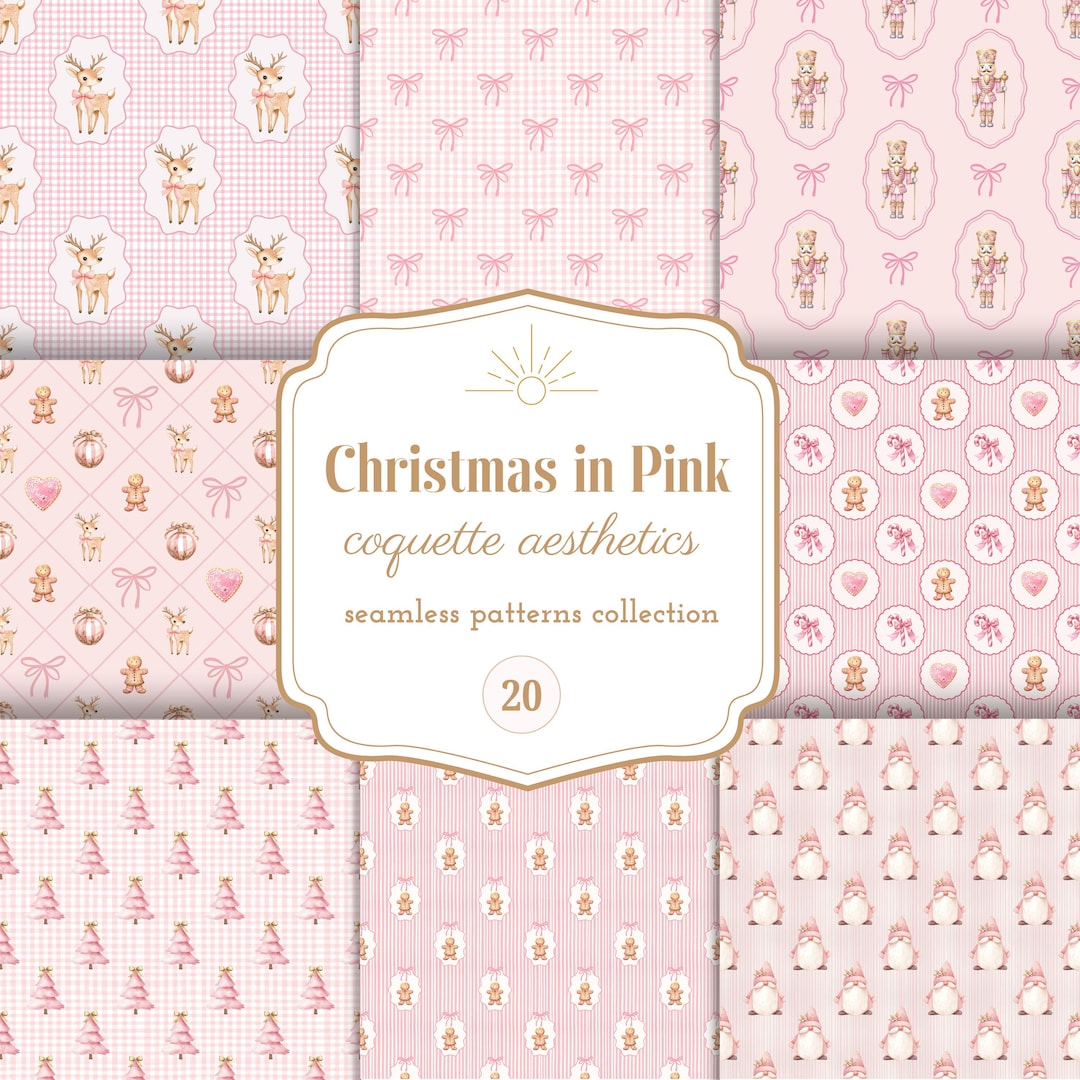 Pink Christmas Coquette Seamless Patterns: Vintage Printable Papers ...